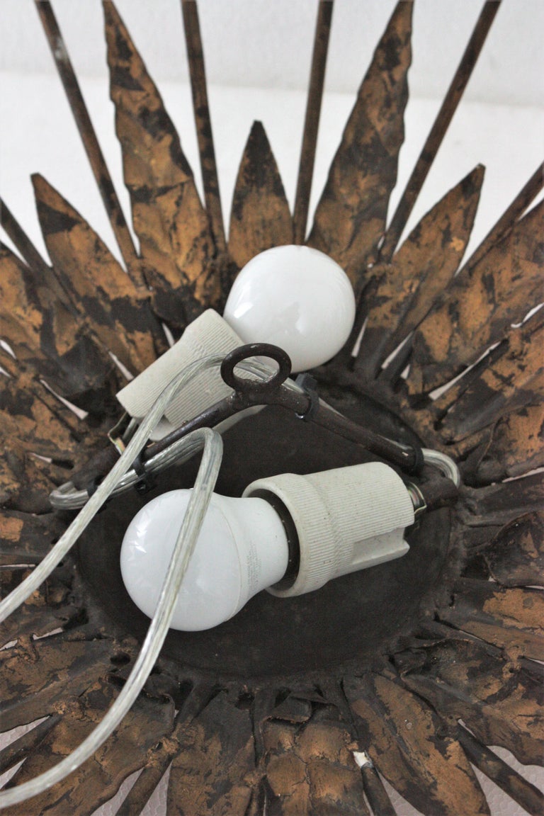 French Sunburst Spikey Light Fixture in Gilt Iron, 1940s For Sale at ...