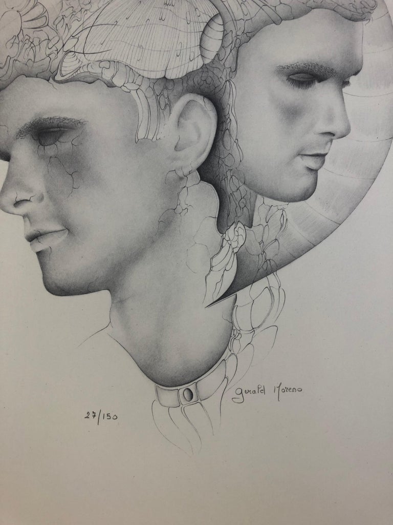 French Surrealist Lithograph Signed Gerald Moreno in the Manner of ...