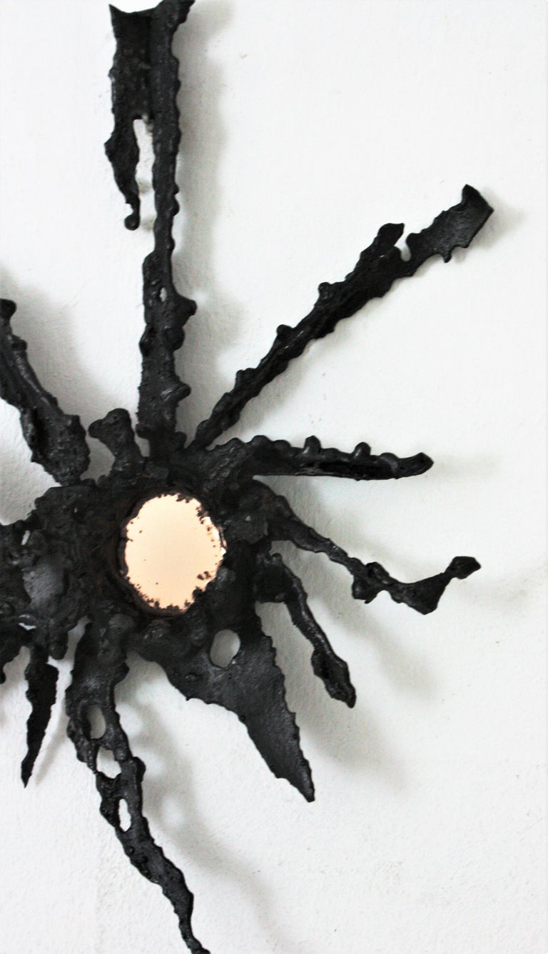 French Surrealist Sunburst Mirror in Hand Forged Iron, Giacometti ...