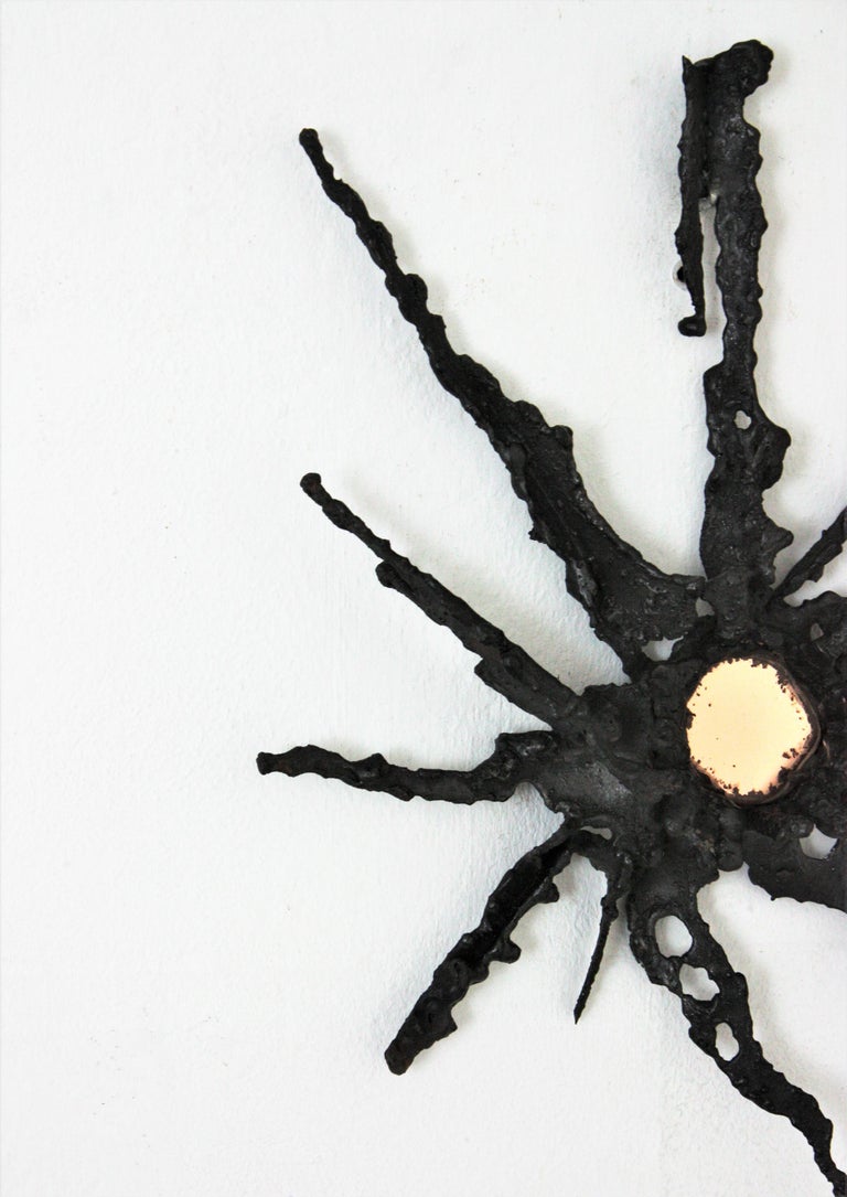 French Surrealist Sunburst Mirror in Hand Forged Iron, Giacometti ...