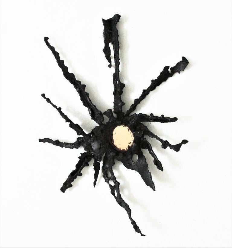 French Surrealist Sunburst Mirror in Hand Forged Iron, Giacometti ...