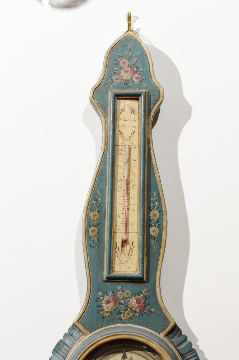 French Tall Provençal Barometer with Hand Painted Floral Decor, circa ...