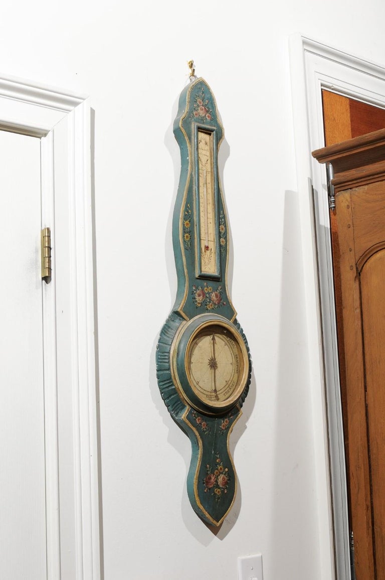 French Tall Provençal Barometer with Hand Painted Floral Decor, circa ...