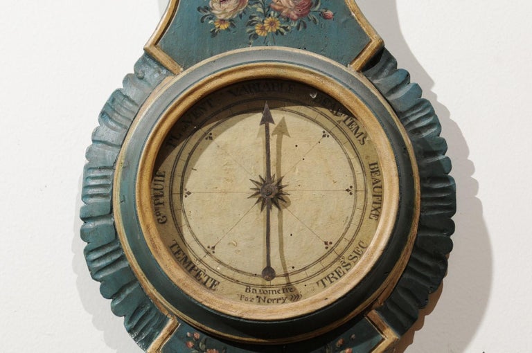 French Tall Provençal Barometer with Hand Painted Floral Decor, circa ...