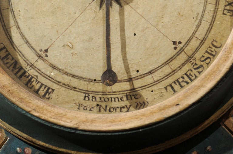 French Tall Provençal Barometer with Hand Painted Floral Decor, circa ...