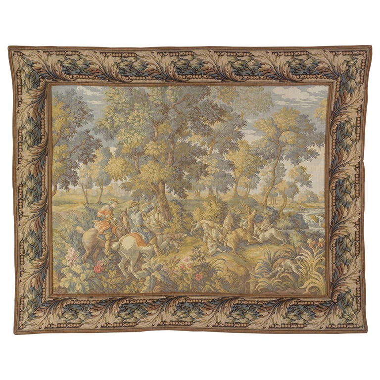 French Tapestry of Hunt Scene with Hounds and Deer at 1stDibs