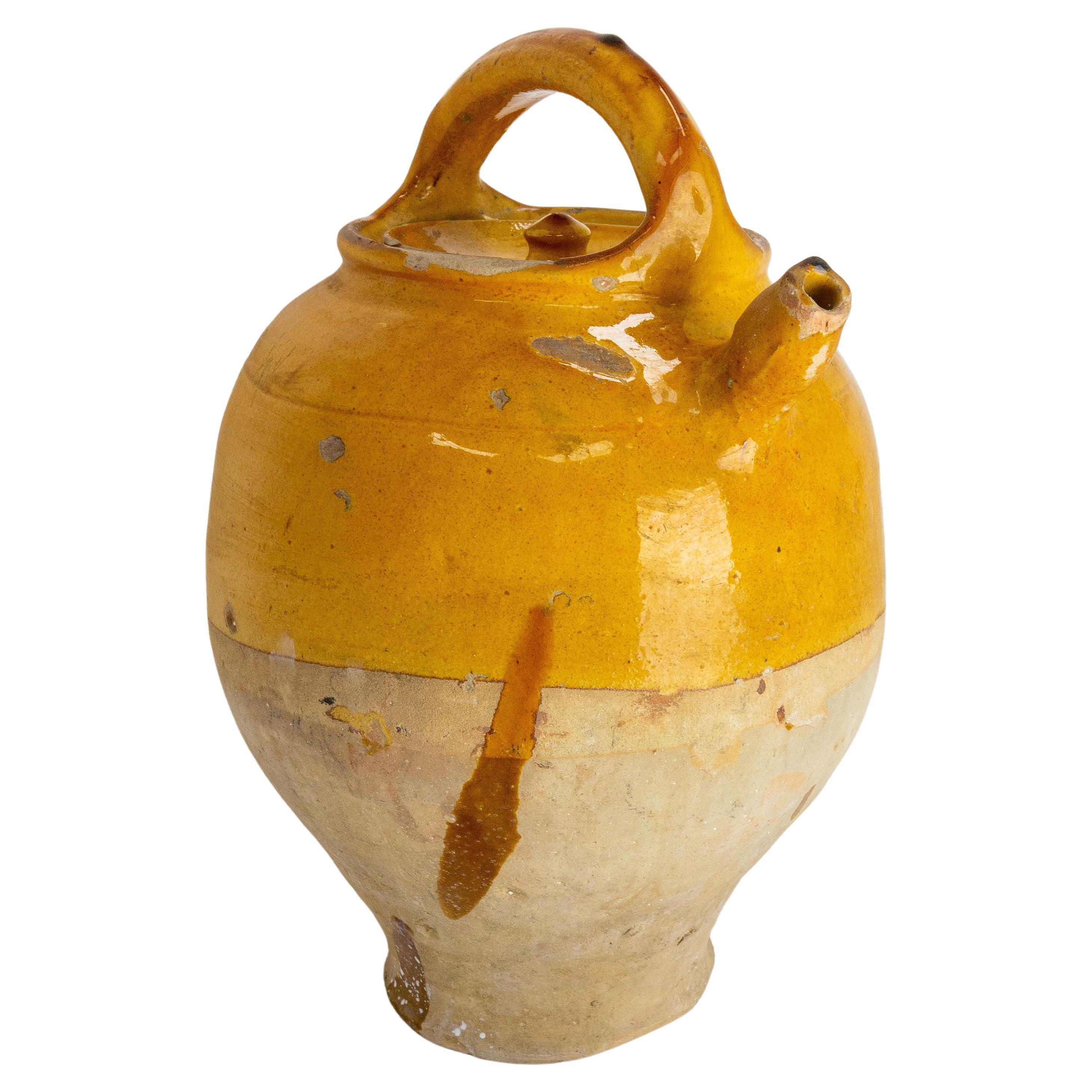 19th Century French Terracotta Pitcher with Green Glaze at 1stDibs