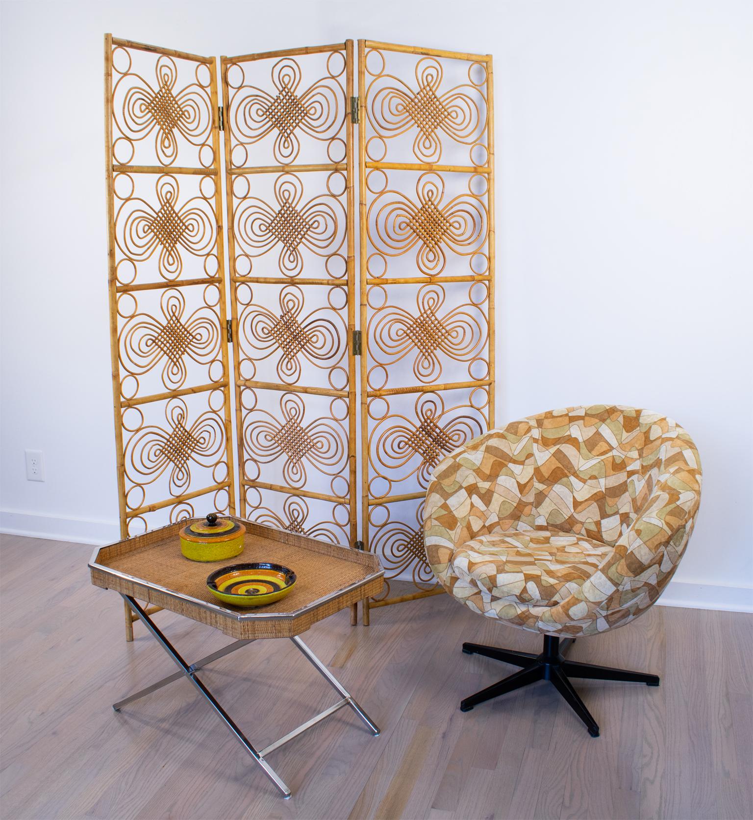 Three-Panel Bamboo Wicker Rattan Folding Screen Room Divider, France ...