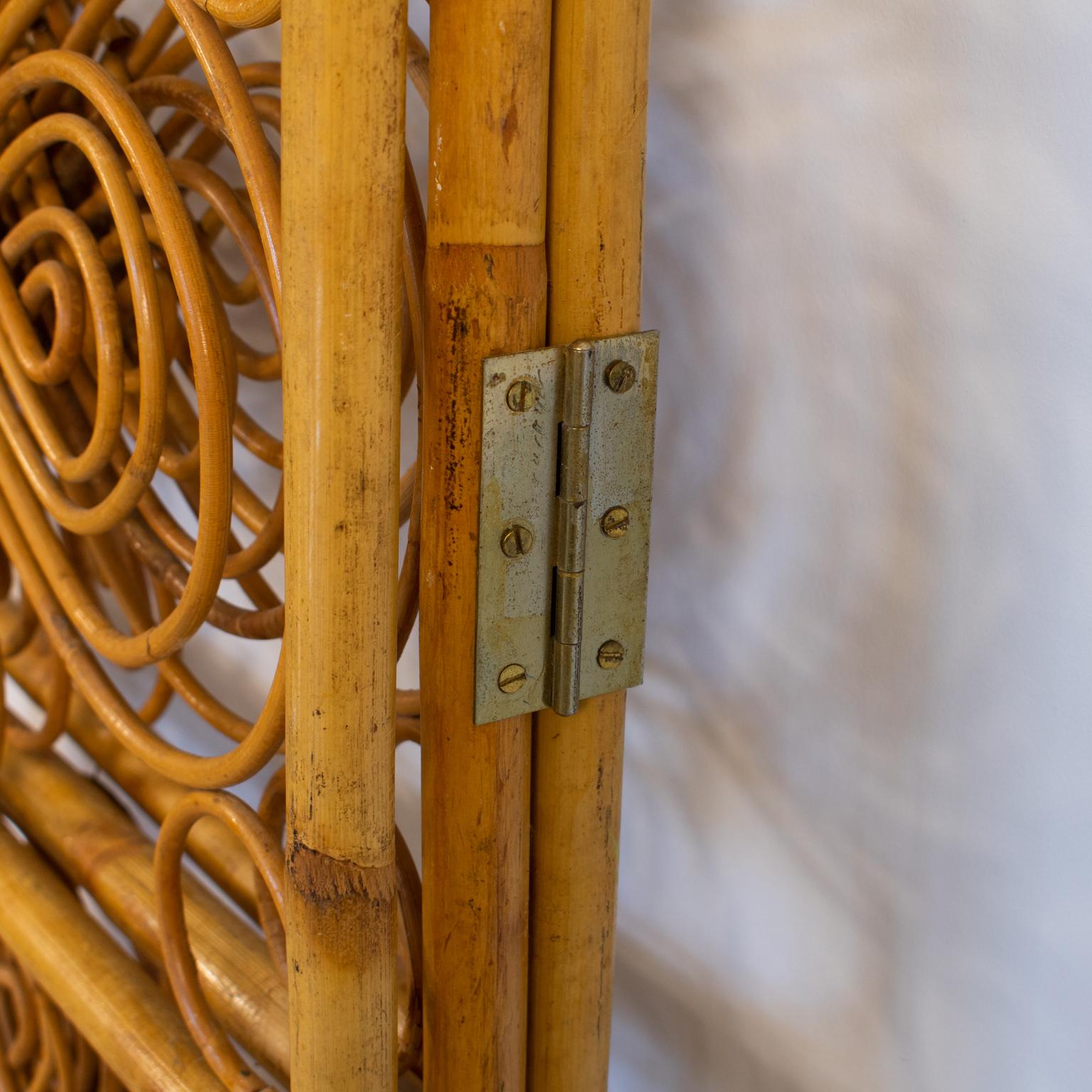 Three-Panel Bamboo Wicker Rattan Folding Screen Room Divider, France ...