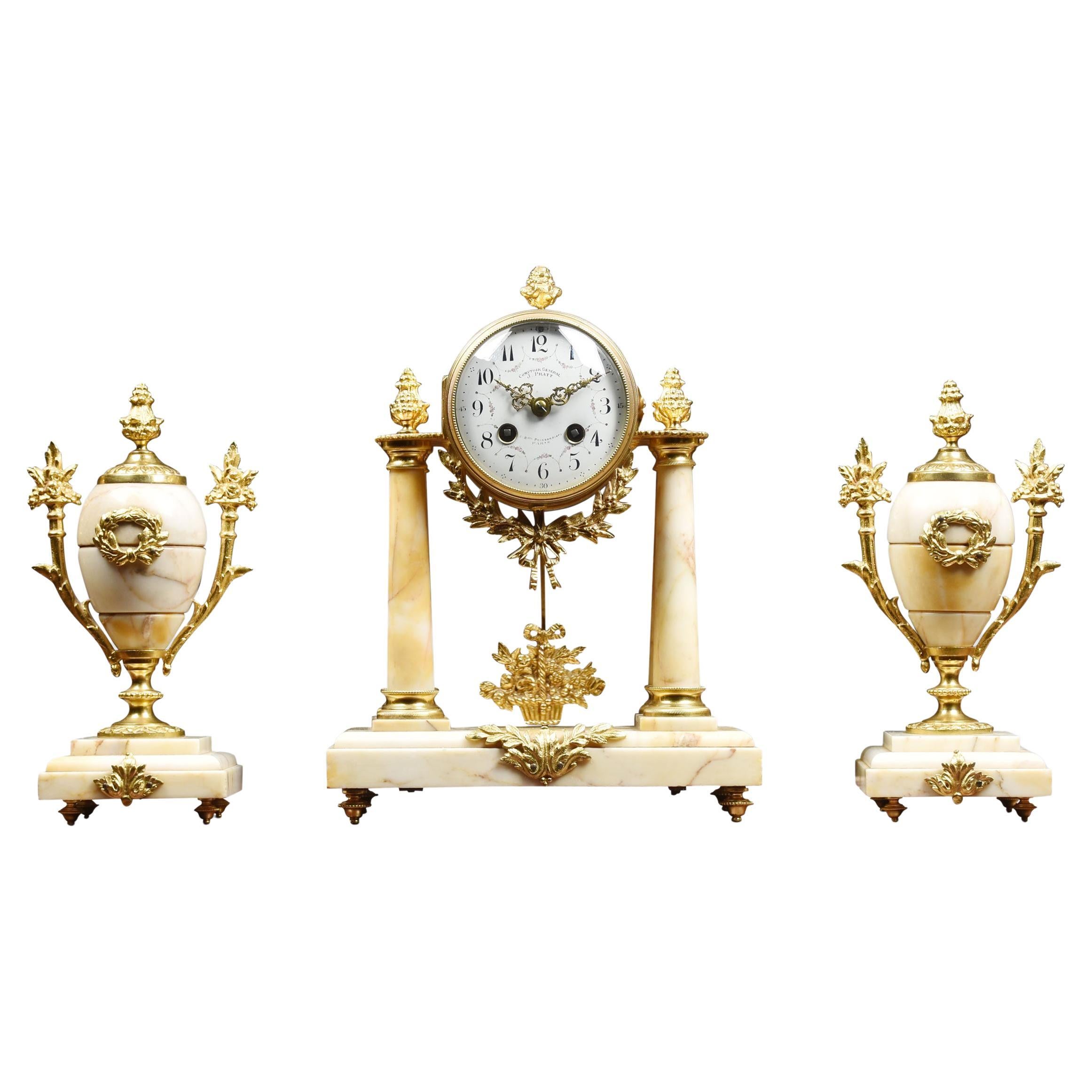 Extremely Rare Enameled Three-Piece Clock Set by "Lormier" with Travel ...
