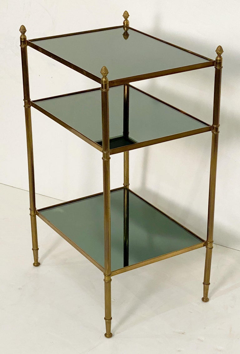 French Three-Tiered Side or End Table of Brass and Tinted Mirrored ...