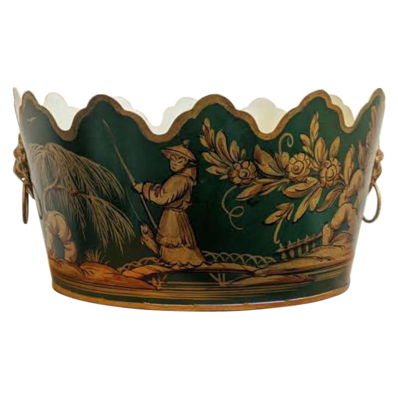 Red and Gilt Metal Cachepot or Magazine Rack/Garden Planter For Sale at ...