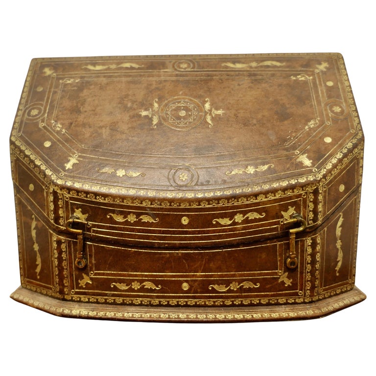 French Tooled Leather Stationary or Letter Box For Sale at 1stDibs