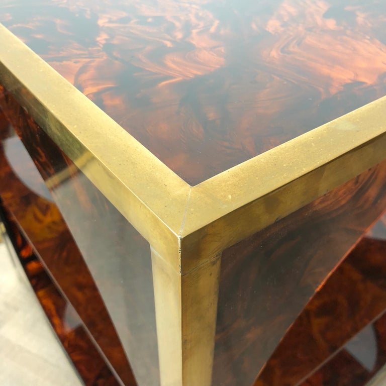 French Tortoiseshell Brass Coffee Side Tables in Christian Dior Style ...