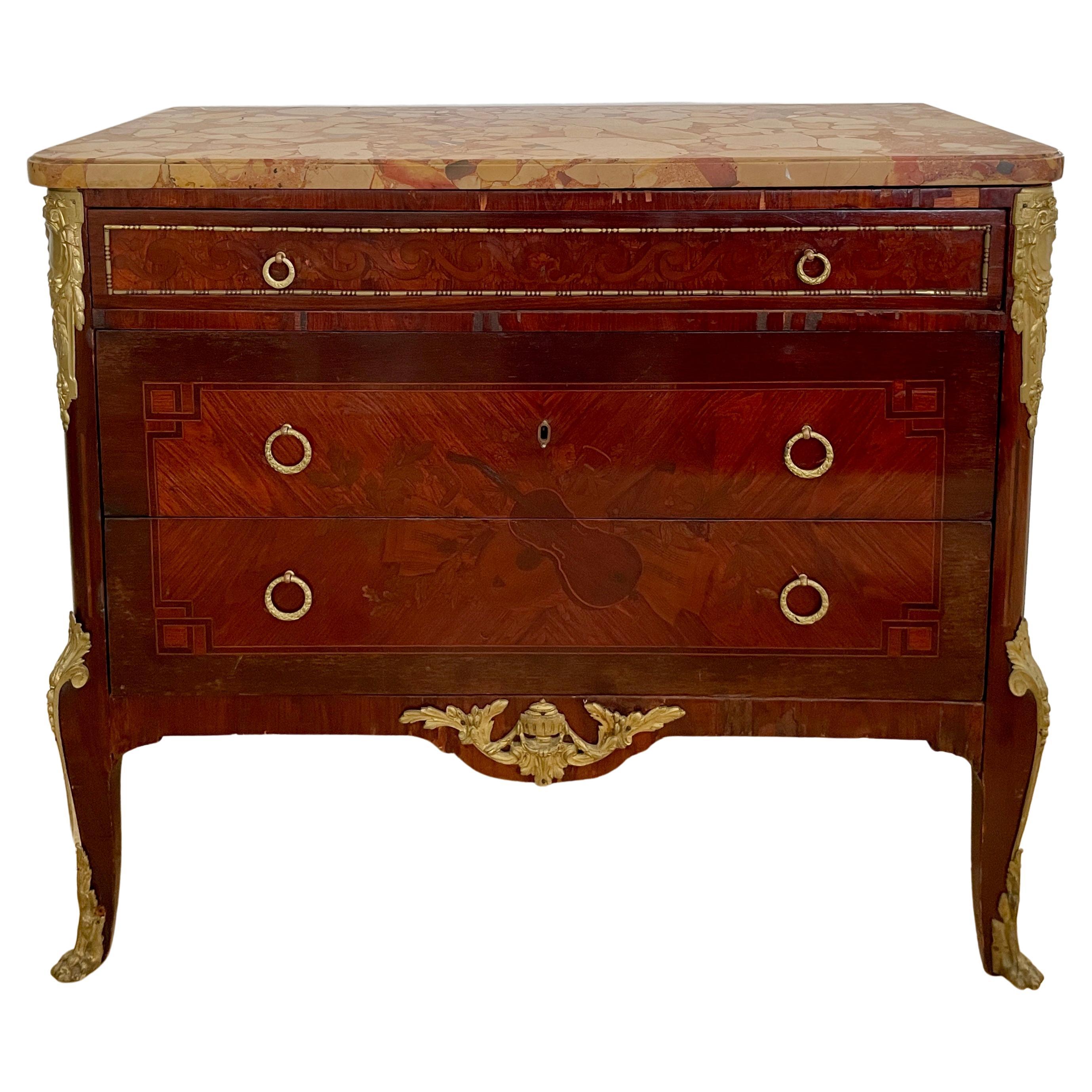 French Transition Commodes With Original Marble Tops - a Pair For Sale ...