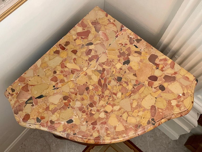 French Transition Marble Top Corner Cabinet with Label For Sale at 1stDibs