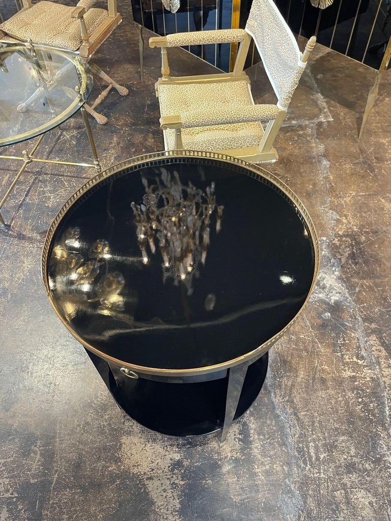 French Transitional Black Lacquered Side Table with Brass Feet and ...