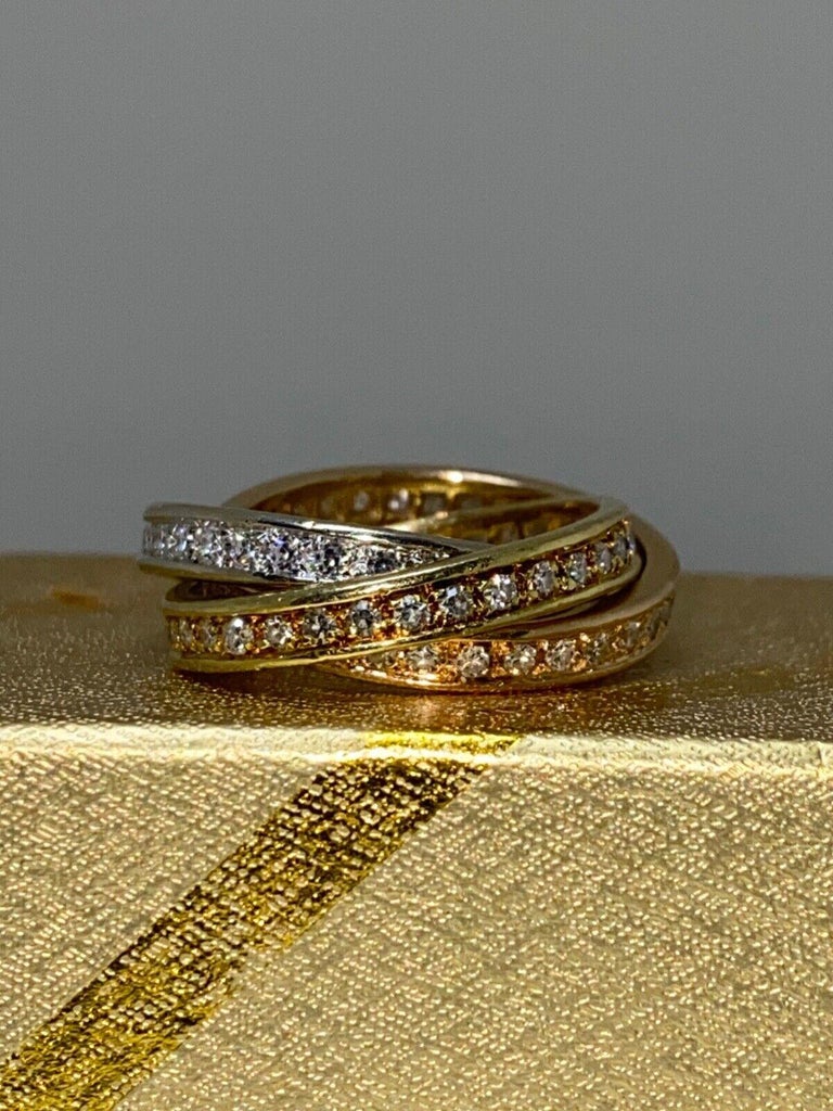 French Tri-Colour 18k Gold and Eternity Diamond Trinity Bands/Russian ...