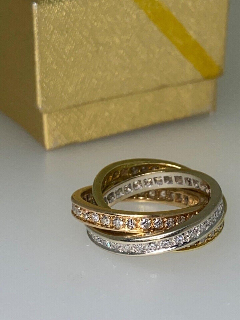 French Tri-Colour 18k Gold and Eternity Diamond Trinity Bands/Russian ...