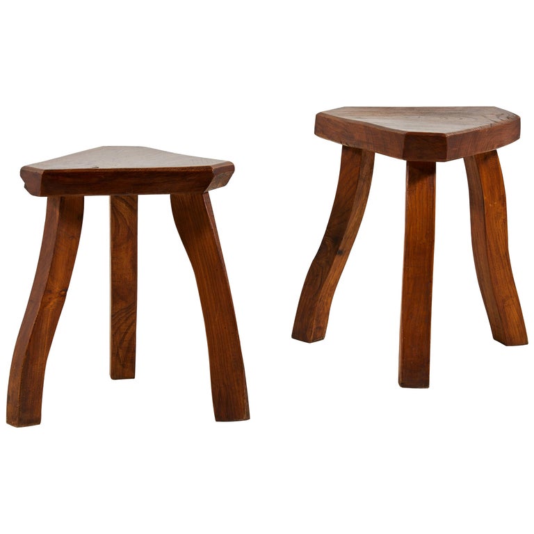 French Triangular Wooden Stool at 1stDibs