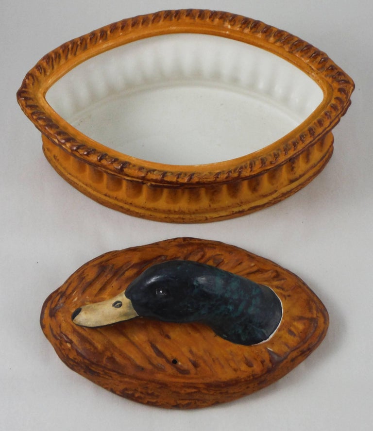 French Trompe L'oeil Porcelain Mallard Duck Pâté Tureen Pillivuyt Mehun ...