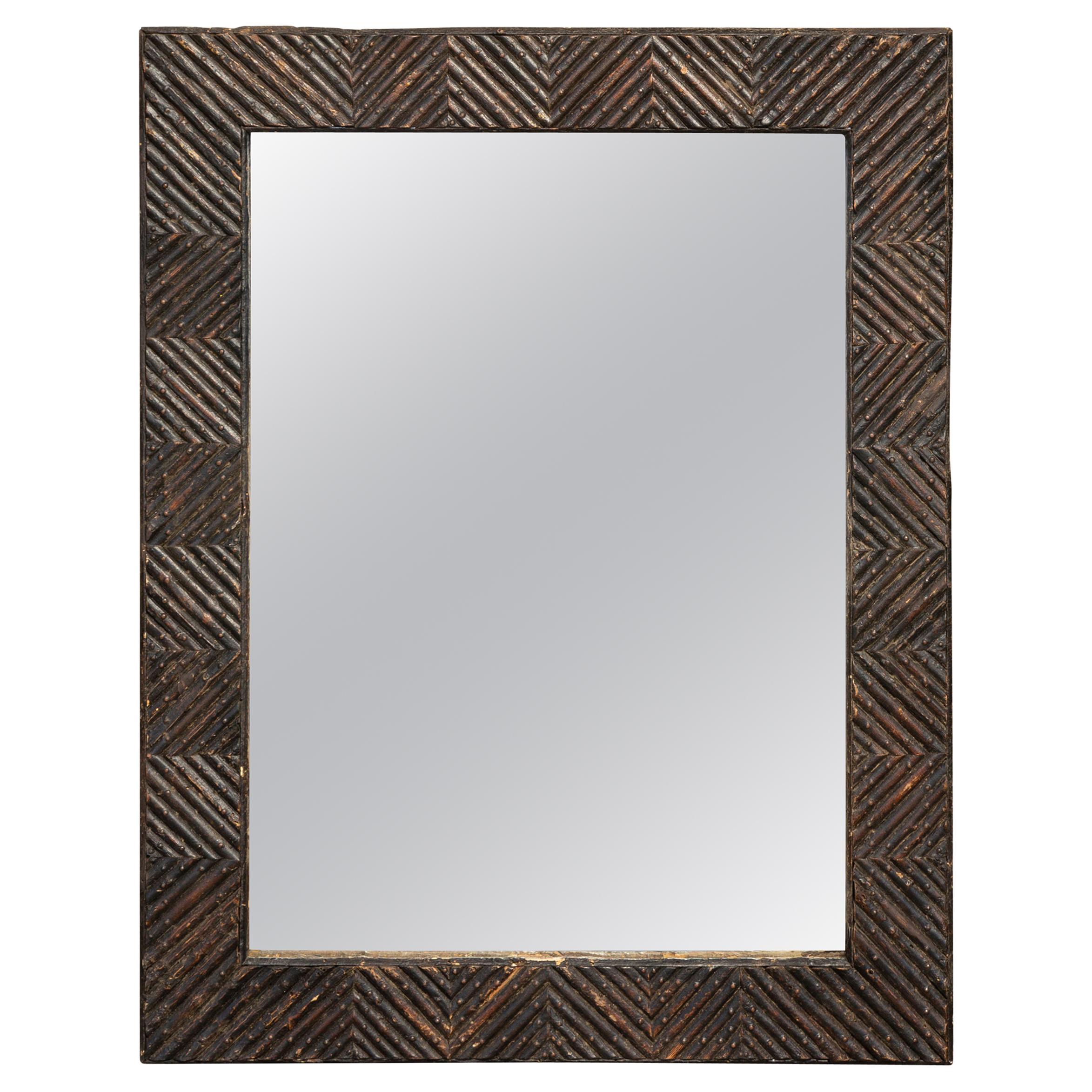 French Turn of the Century Rustic Twig Mirror with Geometric Motifs ...