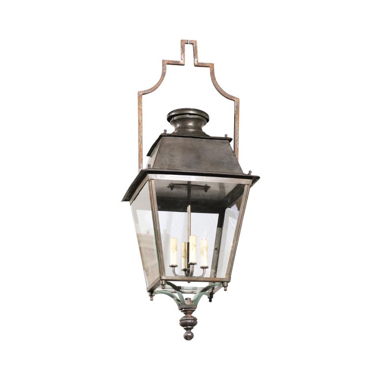 French Turn of the Century Wrought-Iron Four-Light Lantern with Glass ...