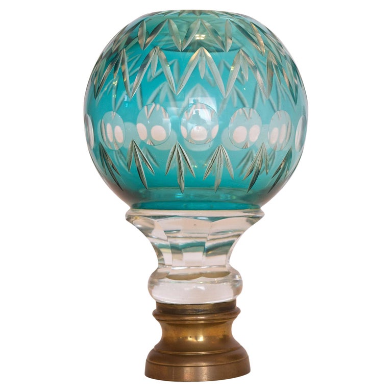 French Turquoise Cut Glass Newel Post Finial Early 20th Century at 1stDibs