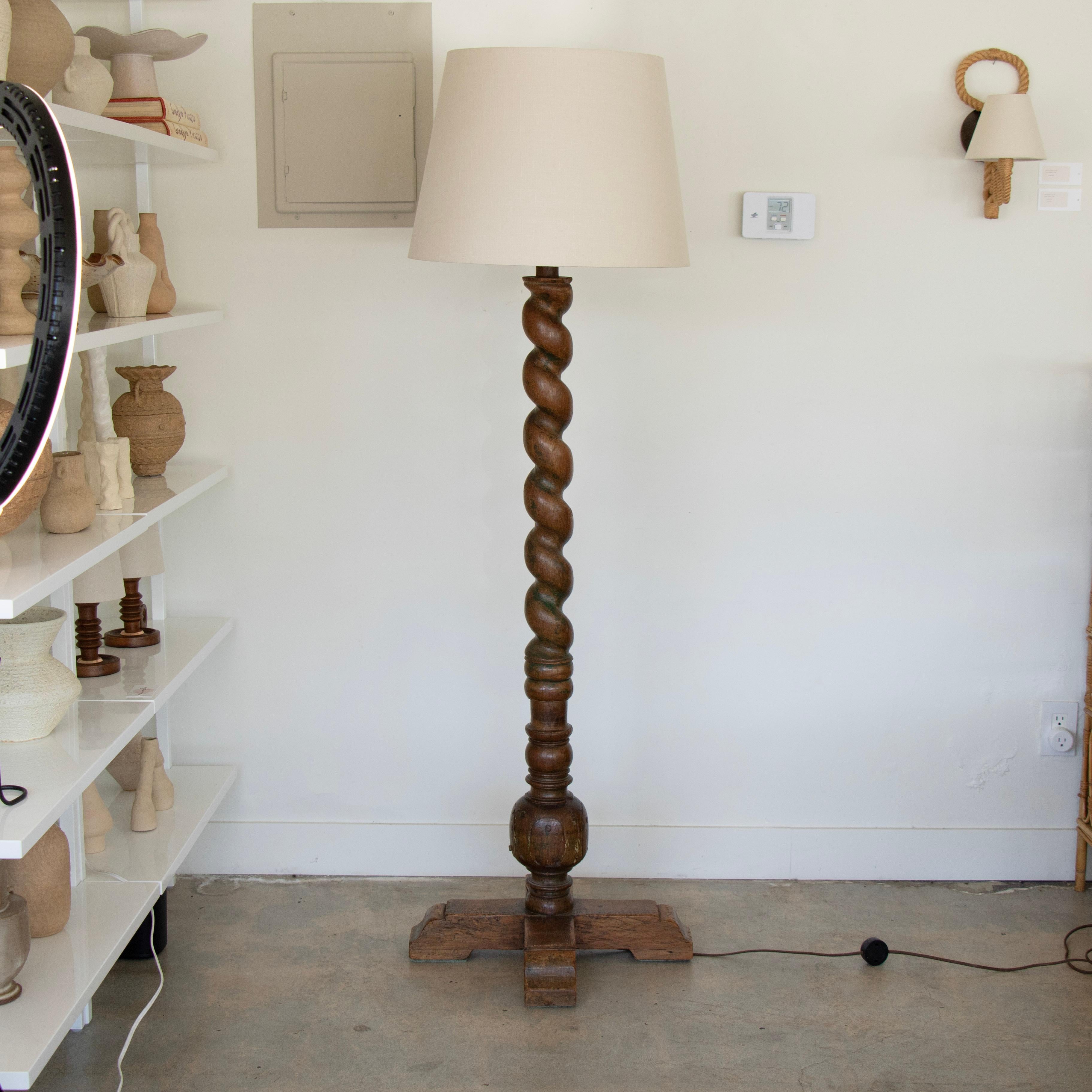 French Twisted Wood Floor Lamp For Sale at 1stDibs