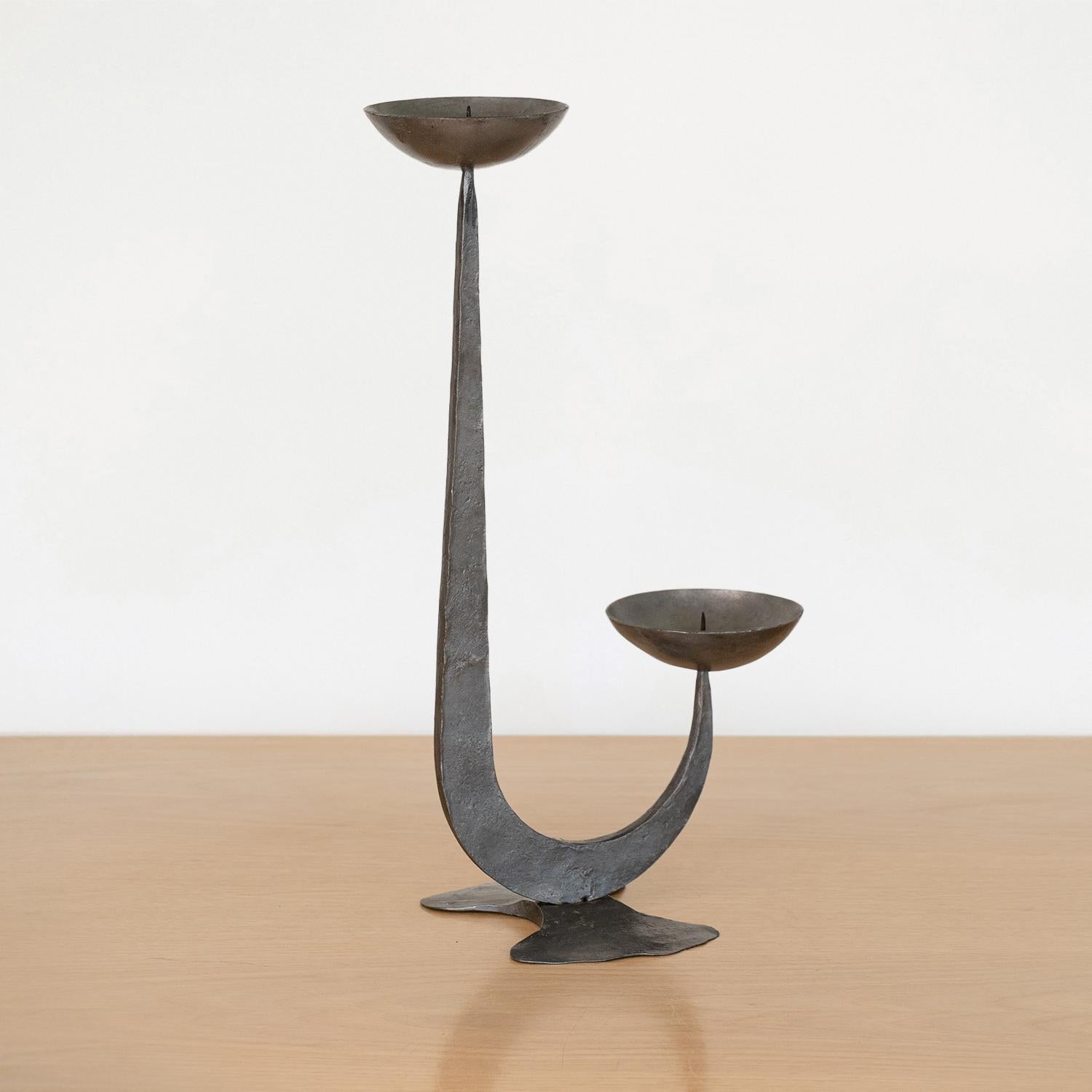 French Two-Arm Iron Candlestick at 1stDibs