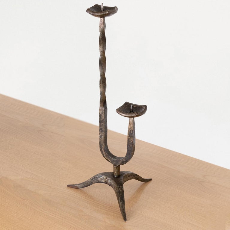 French Two-Arm Iron Candlestick For Sale at 1stDibs