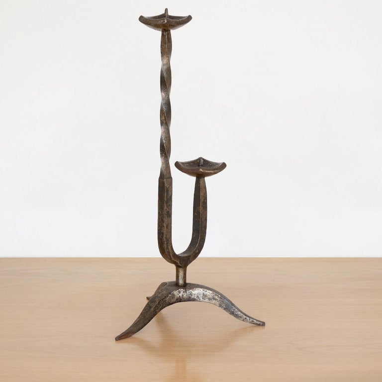 French Two-Arm Iron Candlestick For Sale at 1stDibs