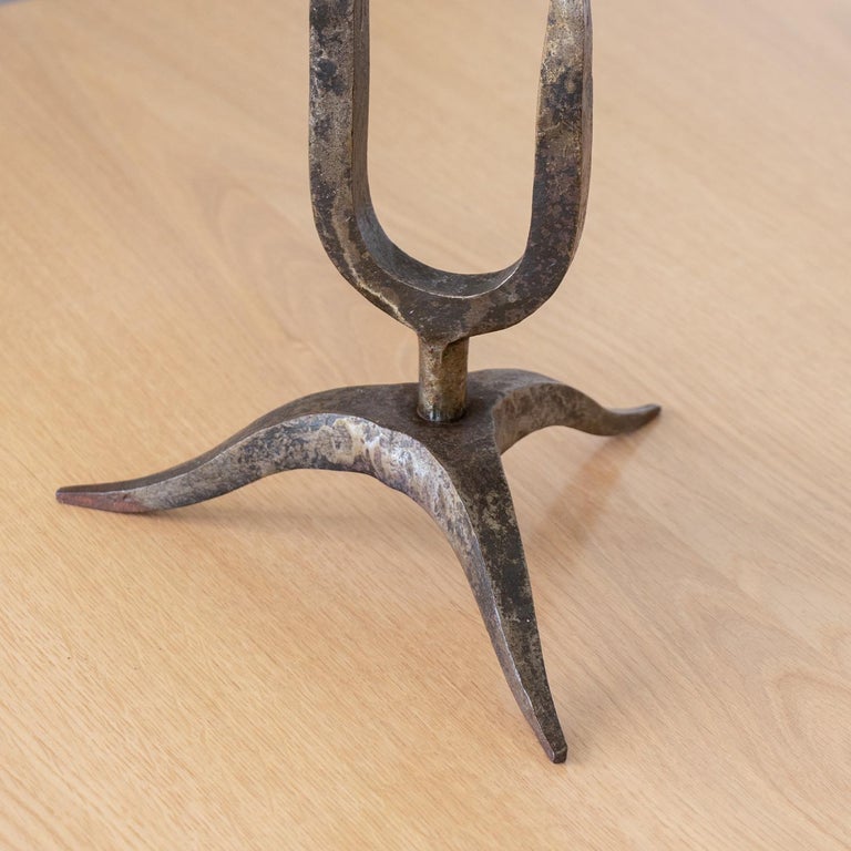 French Two-Arm Iron Candlestick For Sale at 1stDibs