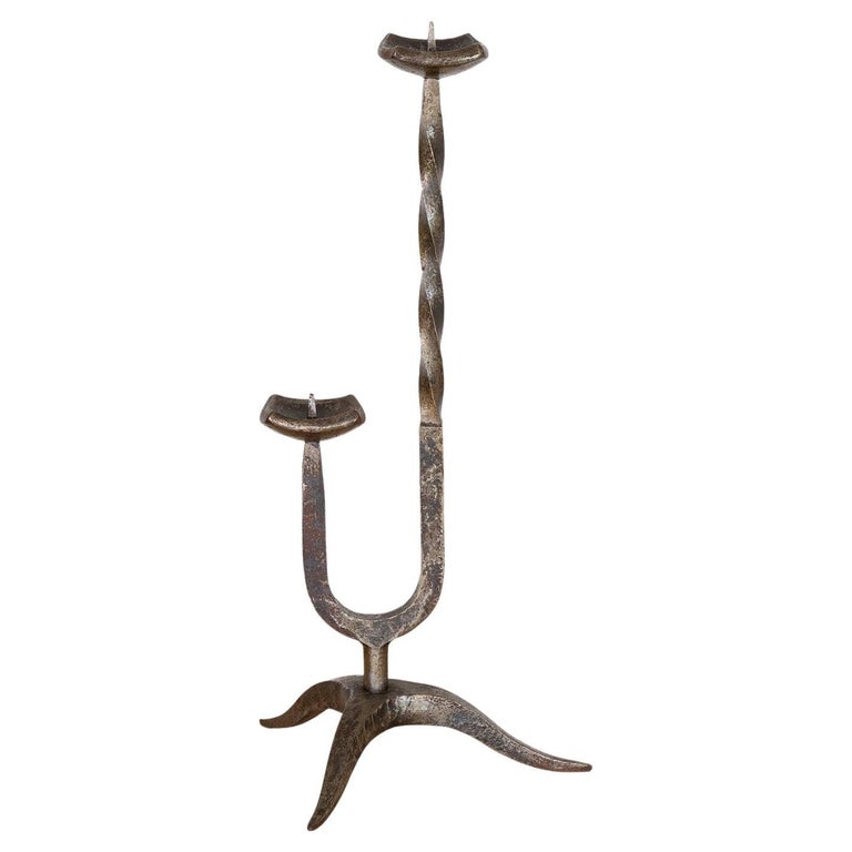 French Two-Arm Iron Candlestick For Sale at 1stDibs