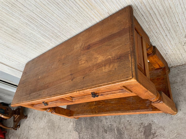 French Two-Drawer Console Table in Antique Pine with Low Shelve at 1stDibs