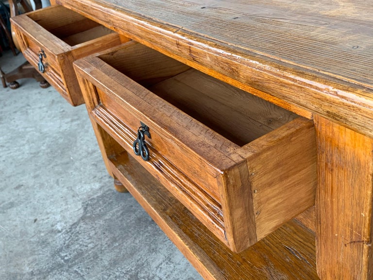 French Two-Drawer Console Table in Antique Pine with Low Shelve at 1stDibs