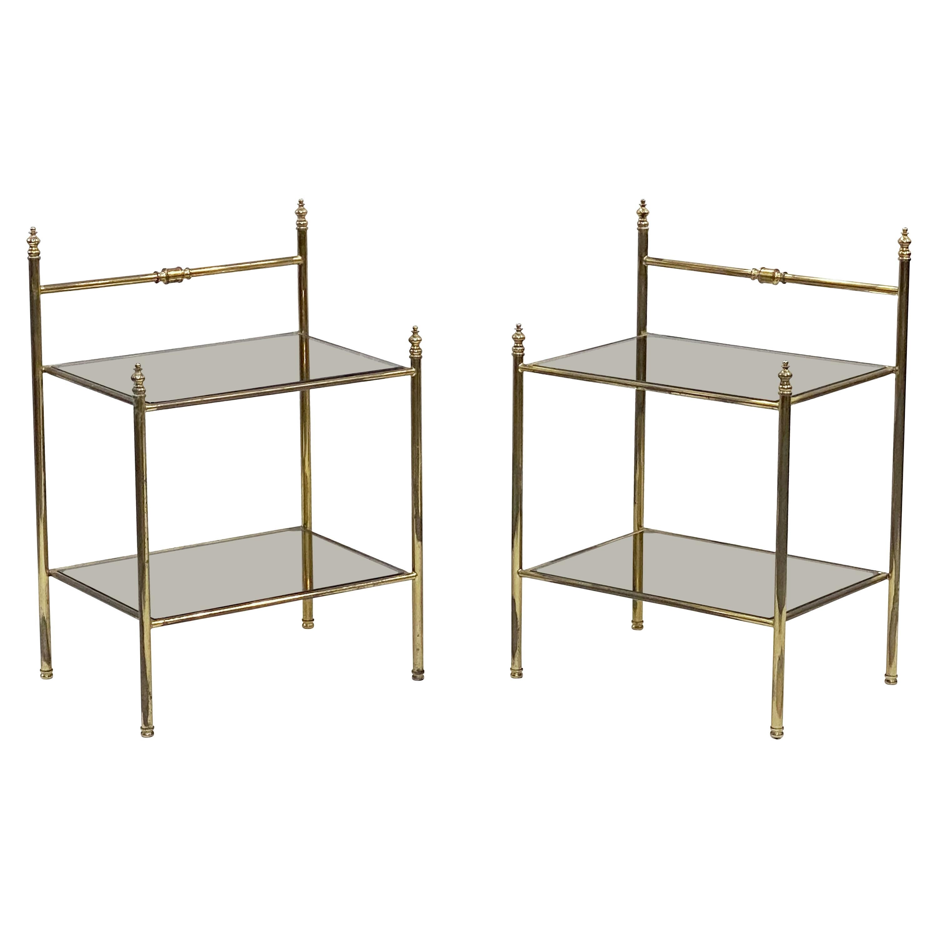 Glass and Laminate Two-Tier Table on Brass Legs at 1stDibs