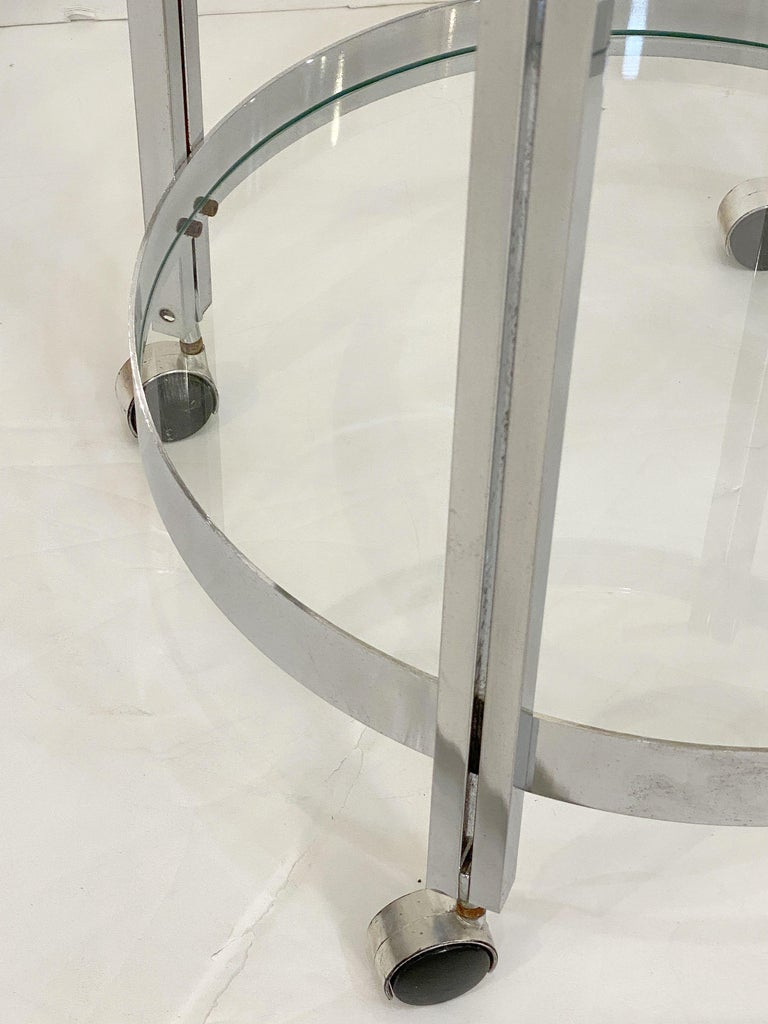 French Two-Tiered Round Drinks Table of Chrome and Glass on Rolling ...
