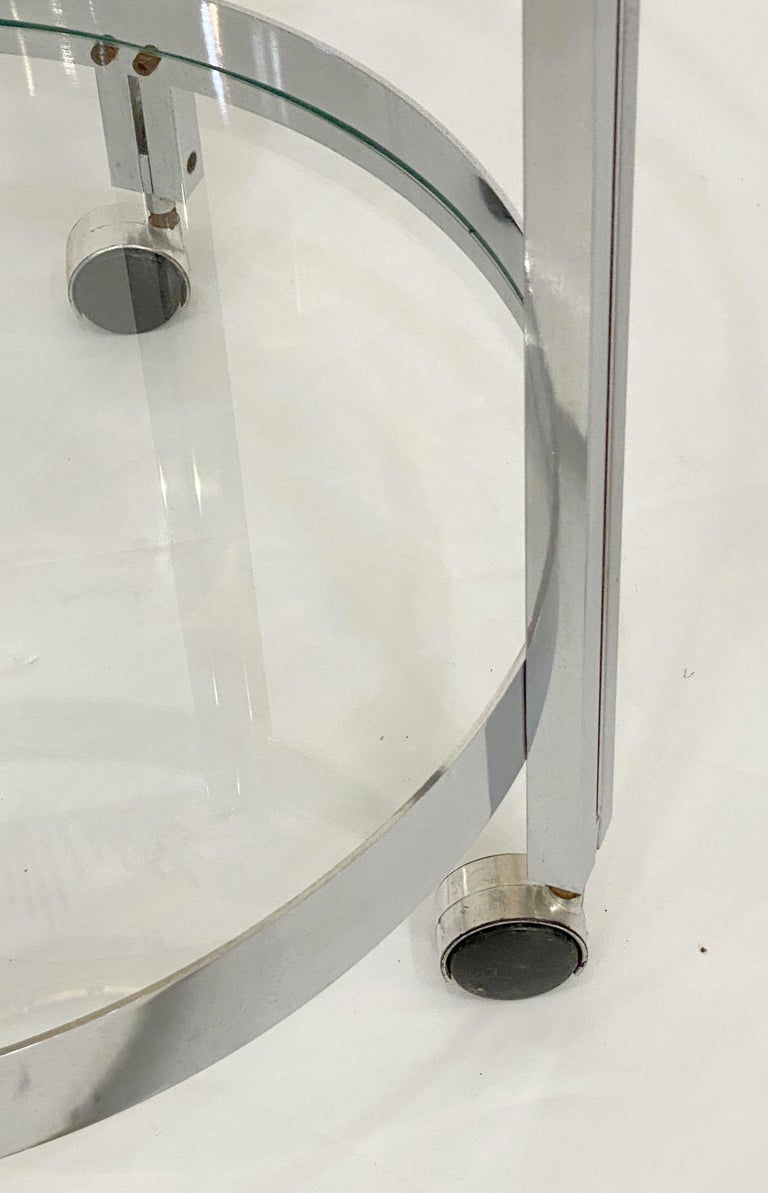 French Two-Tiered Round Drinks Table of Chrome and Glass on Rolling ...