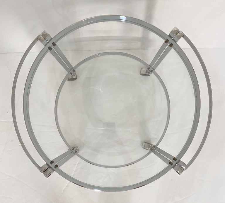 French Two-Tiered Round Drinks Table of Chrome and Glass on Rolling ...