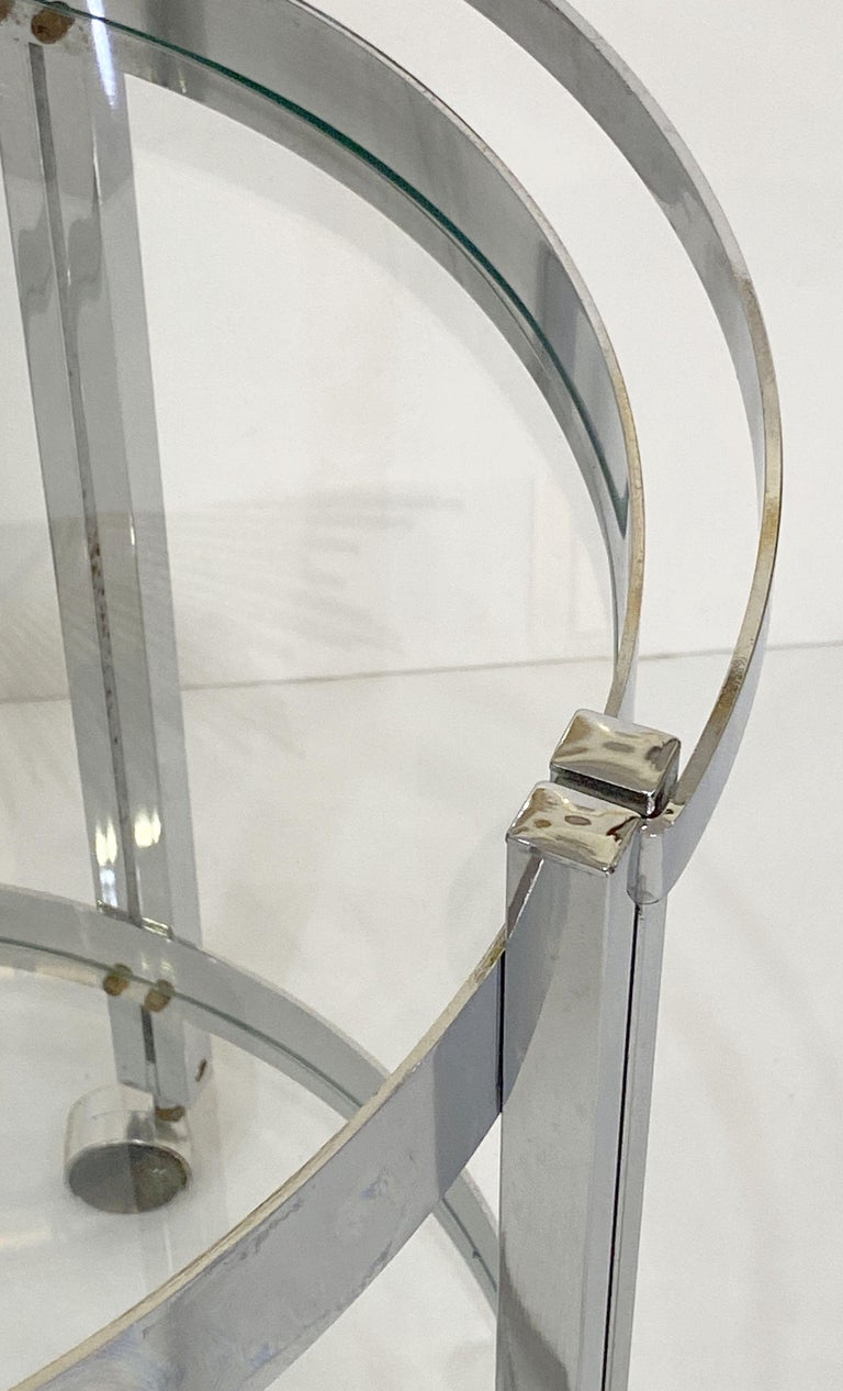 French Two-Tiered Round Drinks Table of Chrome and Glass on Rolling ...
