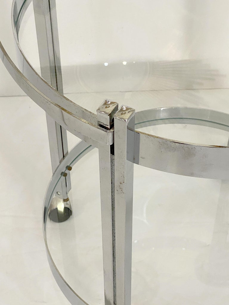 French Two-Tiered Round Drinks Table of Chrome and Glass on Rolling ...