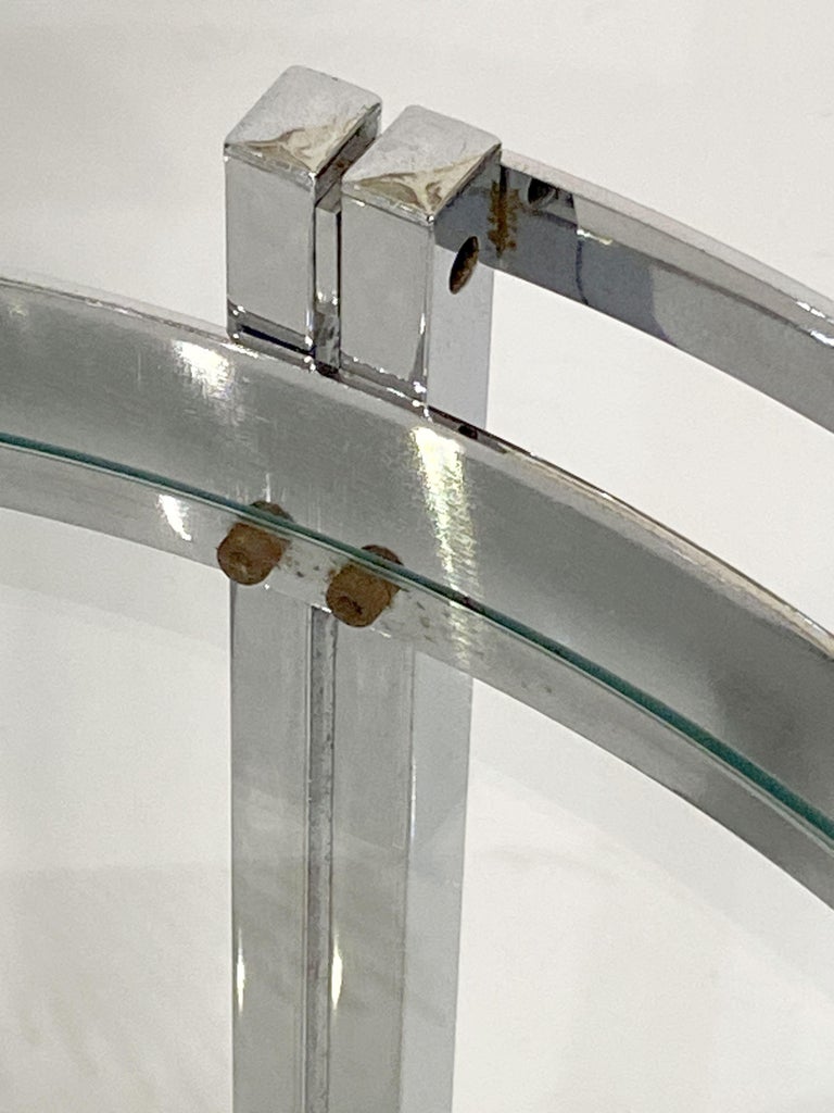 French Two-Tiered Round Drinks Table of Chrome and Glass on Rolling ...