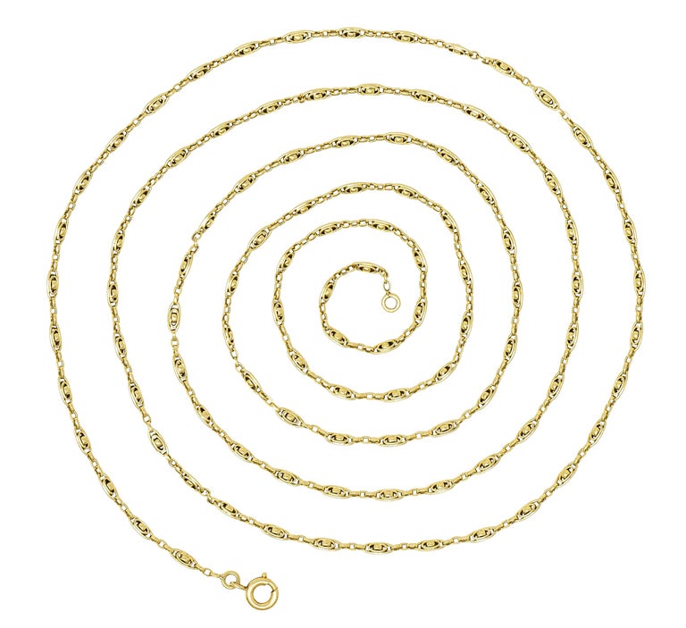 French Victorian 18 Karat Yellow Gold Oval Link Antique Necklace For ...