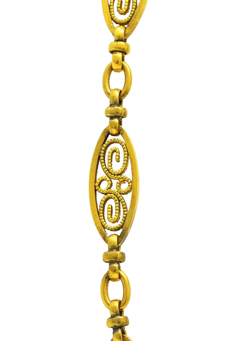 French Victorian 18 Karat Yellow Gold Filigree Navette 60 1/2 Inch Long ...