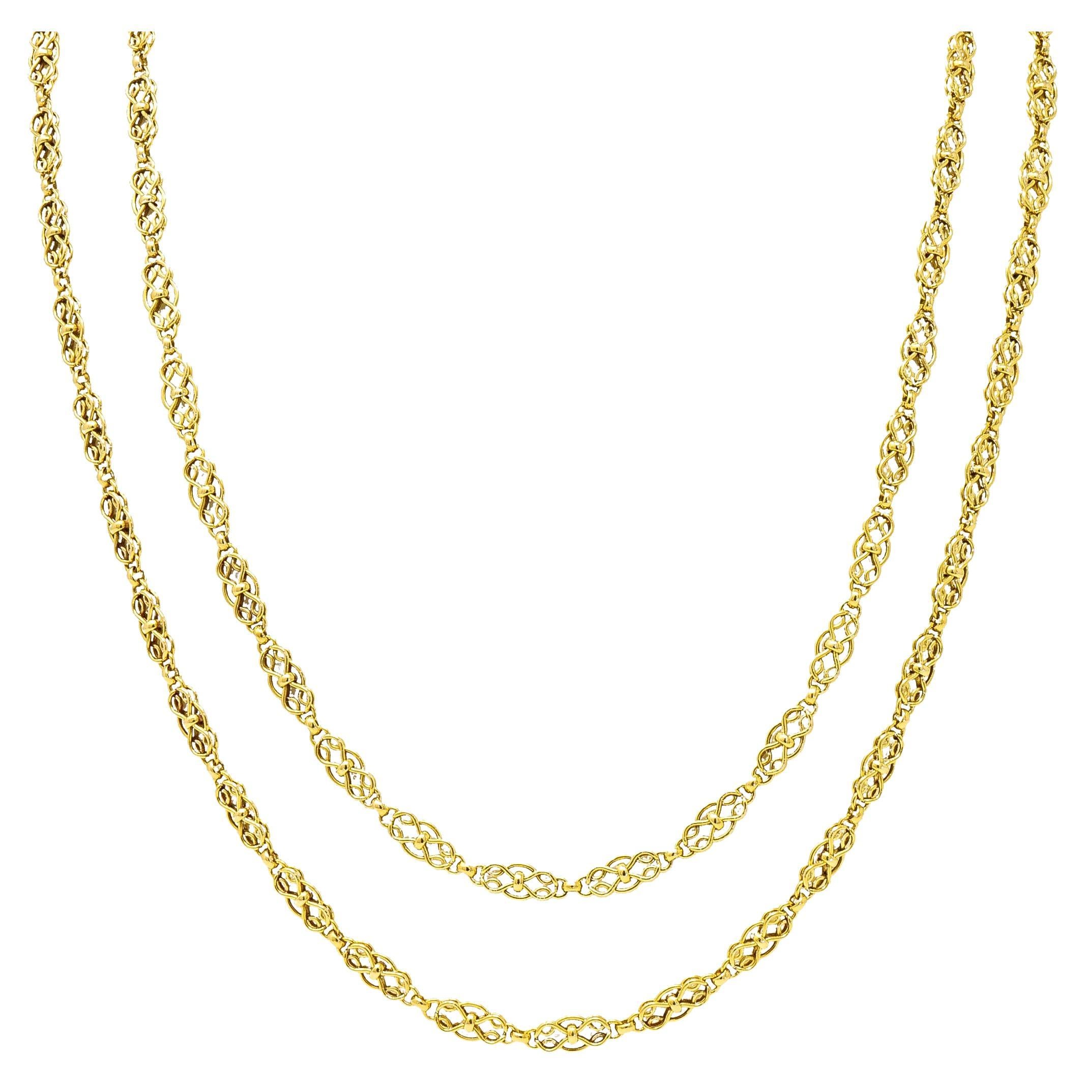 French Victorian 18 Karat Yellow Gold Filigree Navette 60 1/2 Inch Long ...