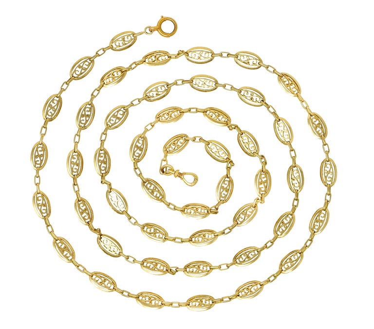 French Victorian 18 Karat Yellow Gold Scroll Long Antique Chain ...