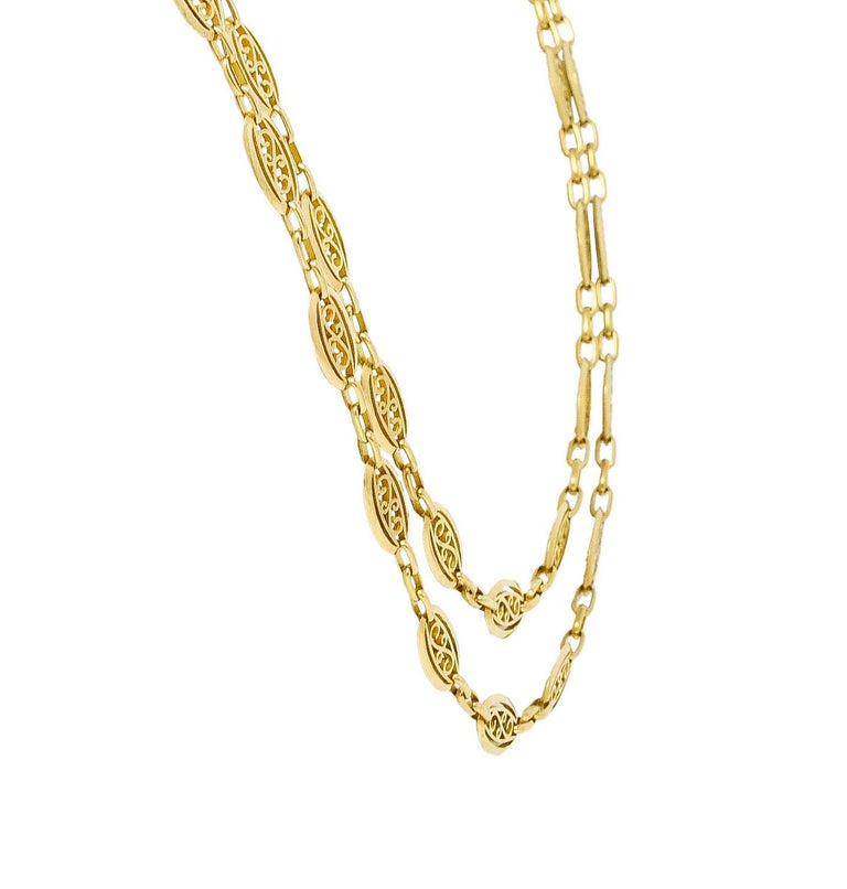 French Victorian 18 Karat Yellow Gold Scroll Long Antique Chain ...
