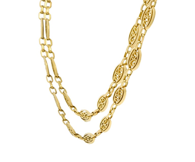French Victorian 18 Karat Yellow Gold Scroll Long Antique Chain ...