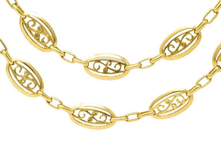 French Victorian 18 Karat Yellow Gold Scroll Long Antique Chain ...